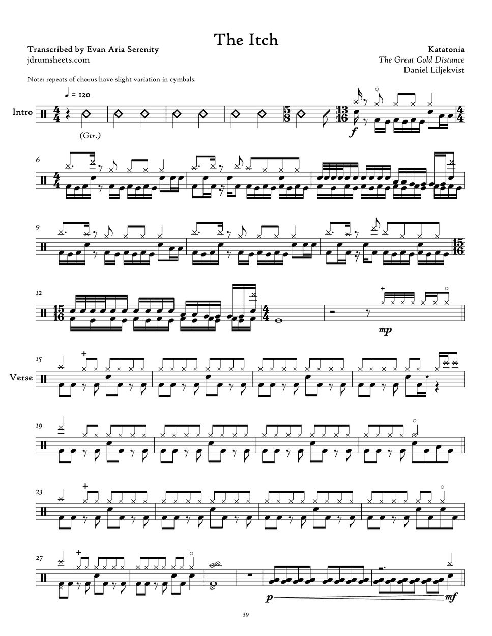 Katatonia - The Itch 악보 by Jaslow Drum Sheets