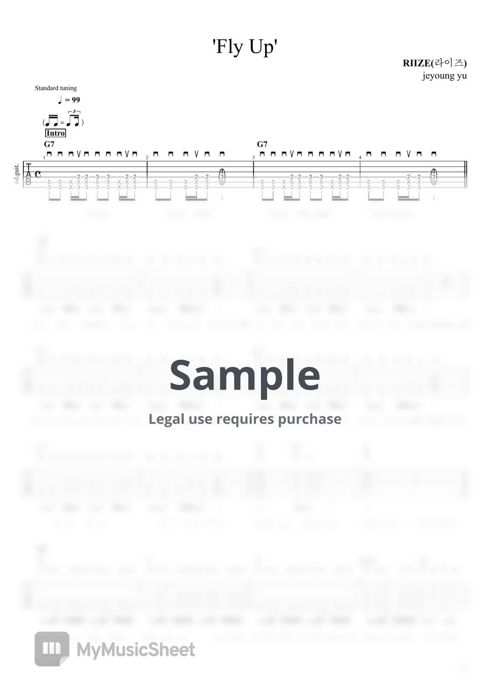RIIZE(라이즈) - 『Fly Up』 (guitar cover) Sheet Music by jeyoung yu