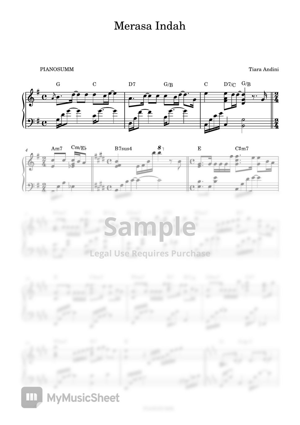Tiara Andini - Merasa Indah Sheet Music by PIANOSUMM