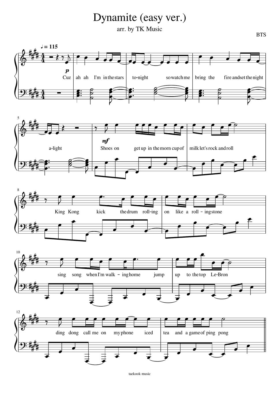 BTS - Dynamite - easy ver. Sheets by TK Music
