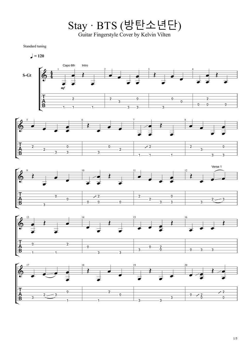 BTS (방탄소년단) - Stay TAB by Kelvin Vilten