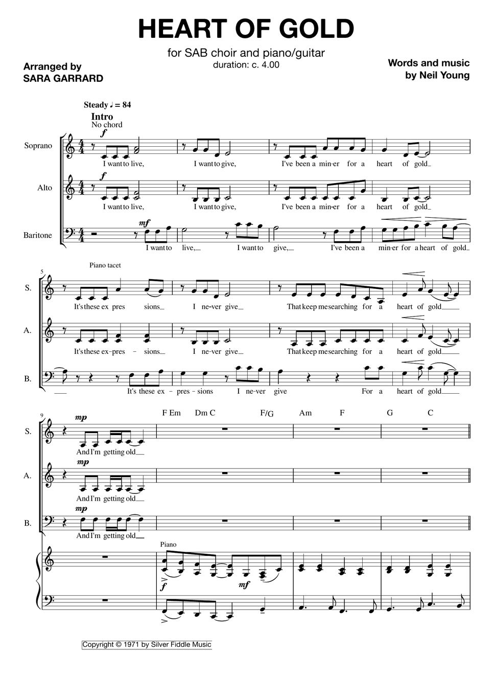 Neil Young, Boney M. - Heart of Gold 악보 by Sara G