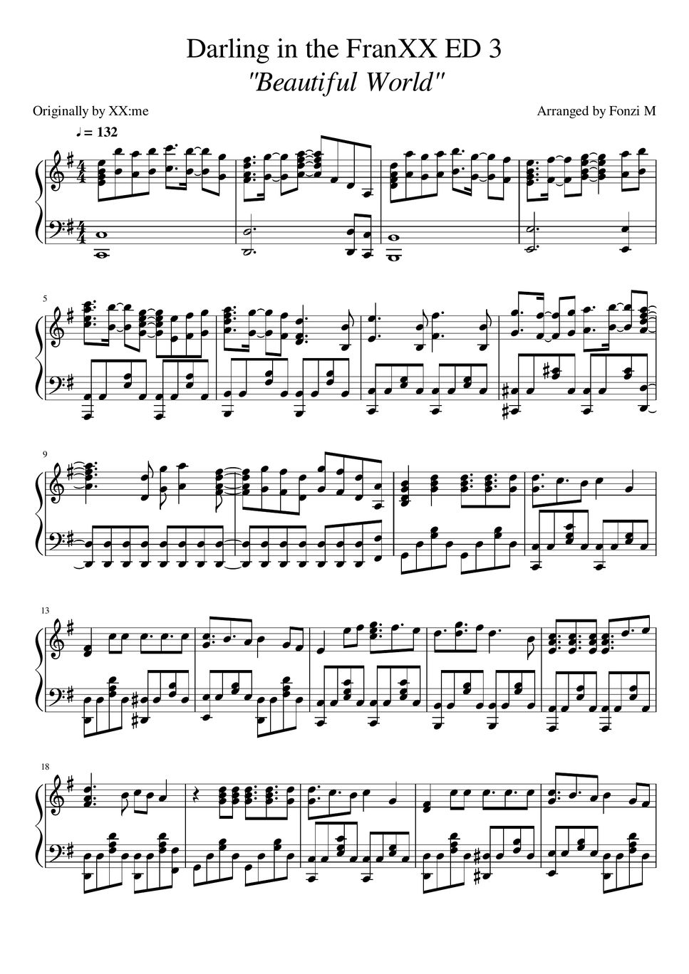 XX:me - Darling in the FranXX ED 3 - "Beautiful World" Sheets by Fonzi M