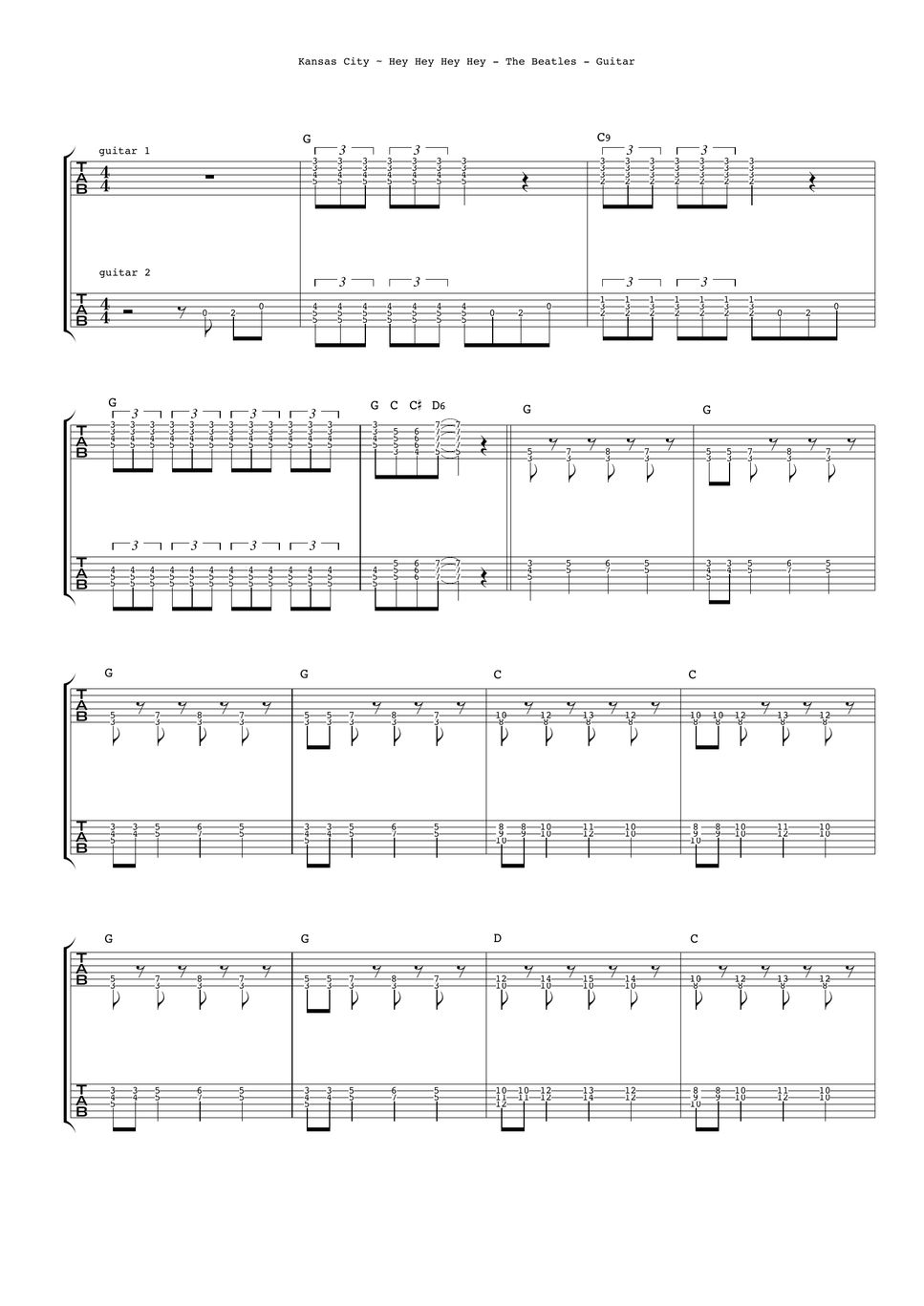 The Beatles - Kansas City ~ Hey Hey Hey Hey (Guitar x2) Sheets by ...