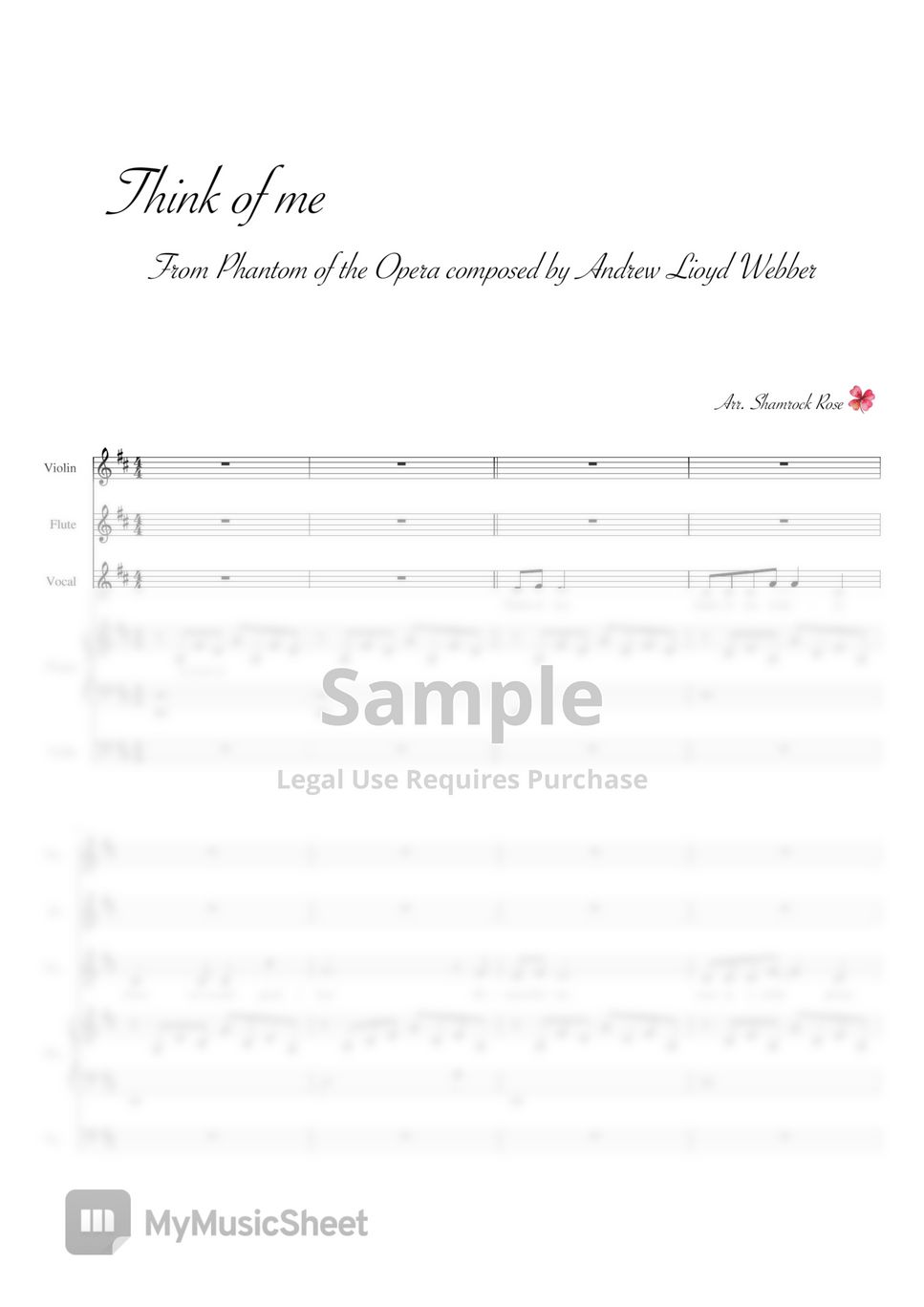 The Phantom Of The Opera OST - 오페라의 유령 Think of me (Ensemble 앙상블) 악보 by ...