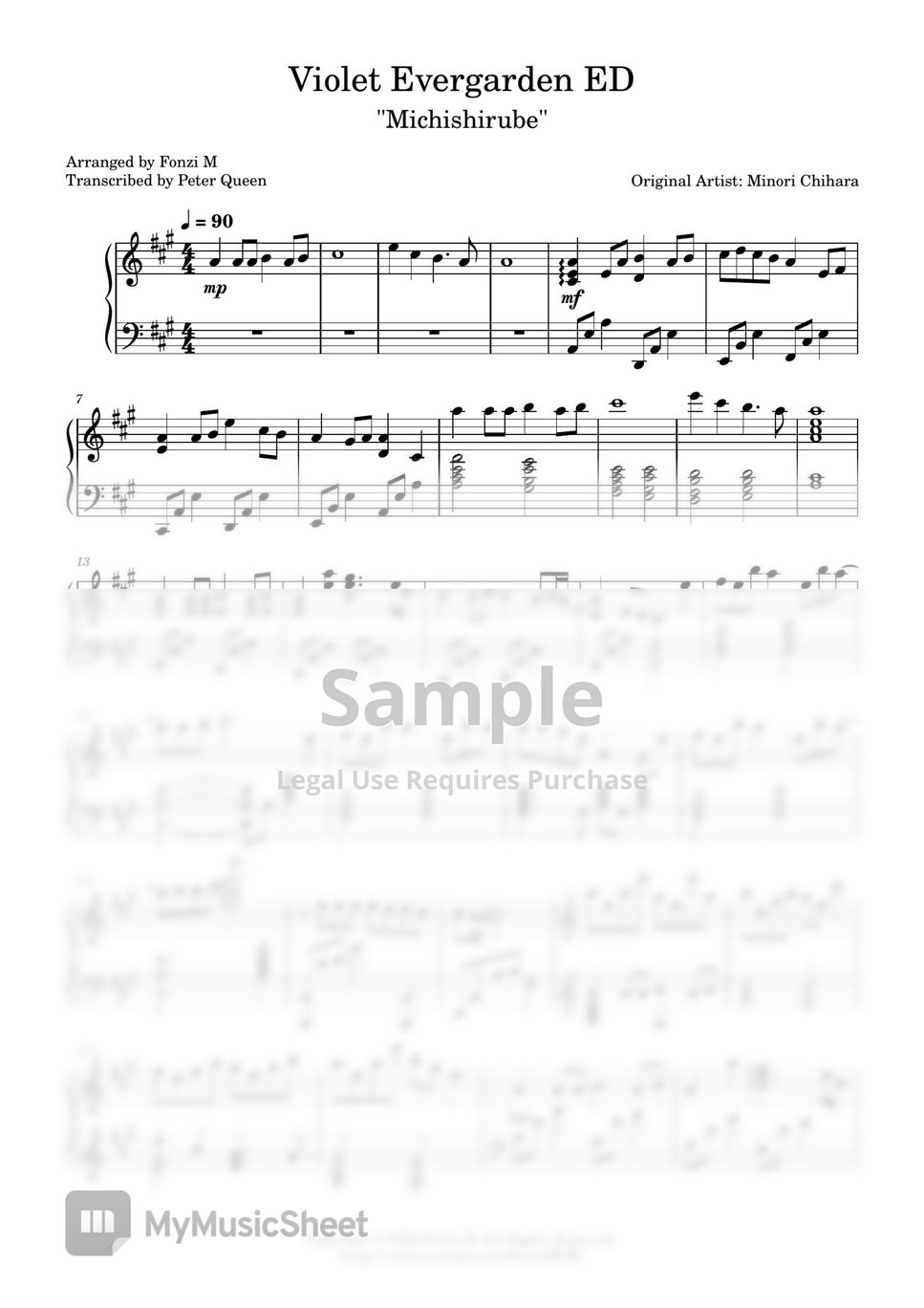 Minori Chihara - Violet Evergarden ED - "Michishirube" 악보 by Fonzi M