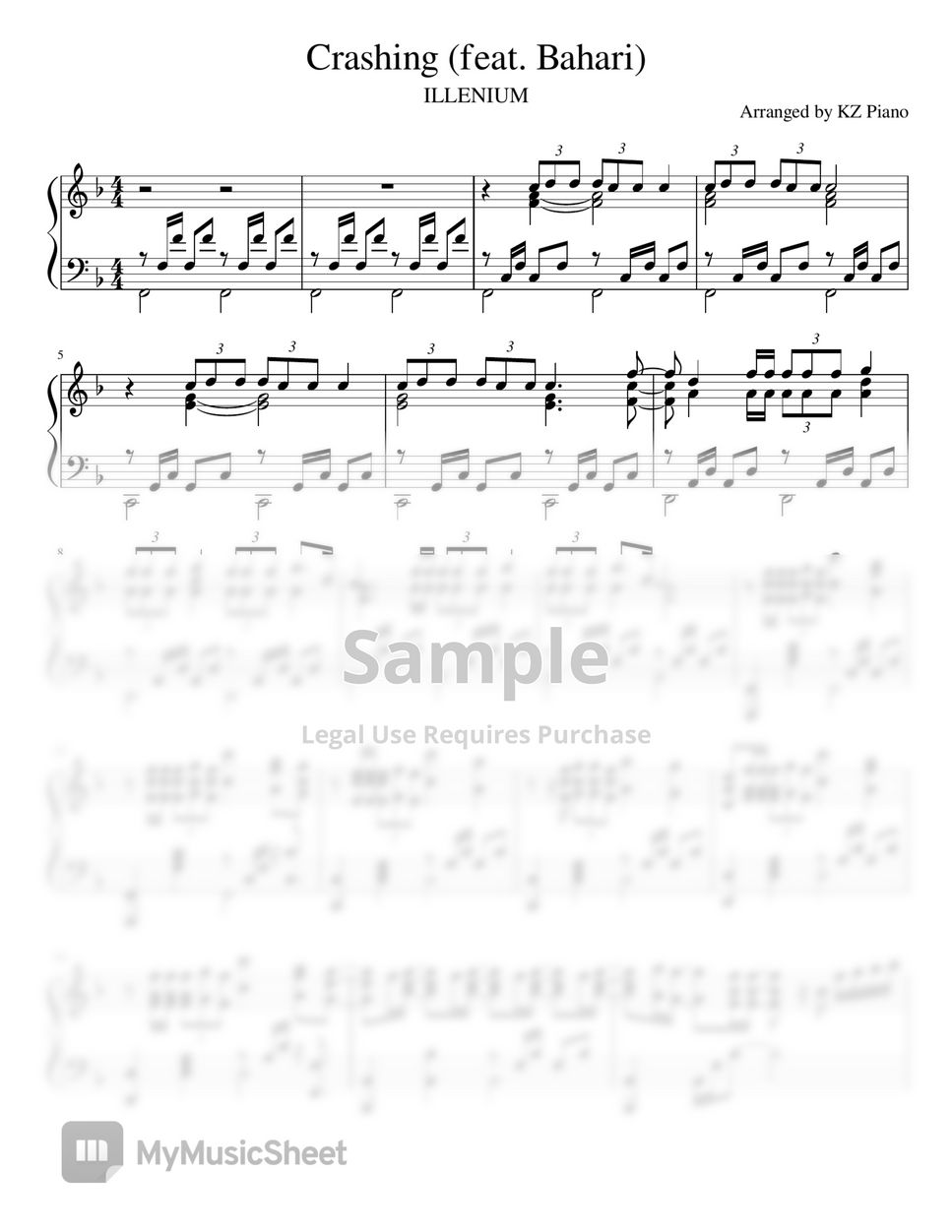 ILLENIUM - Crashing (feat. Bahari) Sheet Music by KZ Piano
