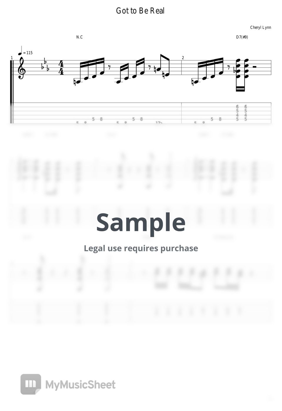 Cheryl Lynn - Got To Be Real TAB+1 Staff by guitar cover with tab