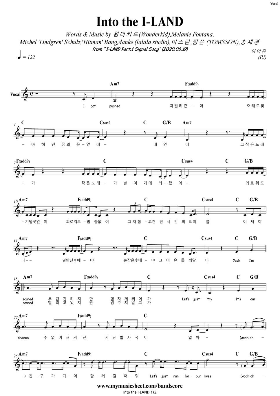 IU - Into the I-LAND | Bandscore Sheet