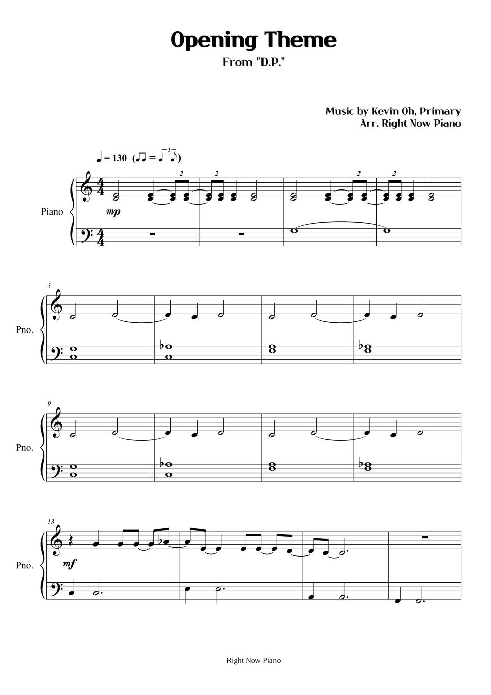 D.P. - Opening Theme Sheet by Right Now Piano