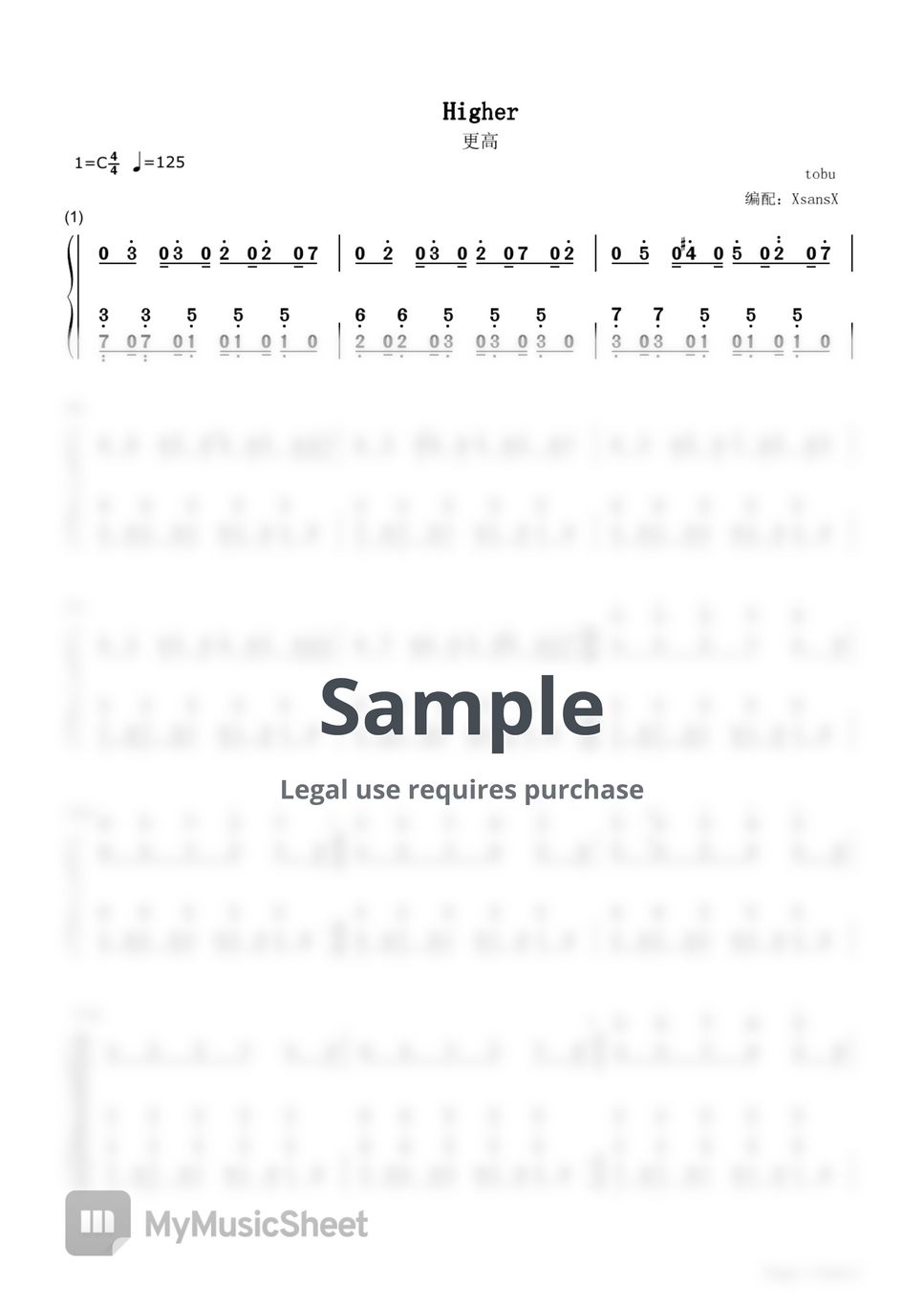 Tobu - Higher (简谱) Sheet Music by Shinian