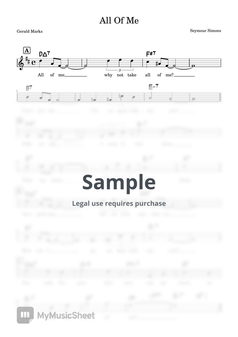 Gerald Marks, Seymour Simons - All of Me (Key of D / Higher Male Key ...