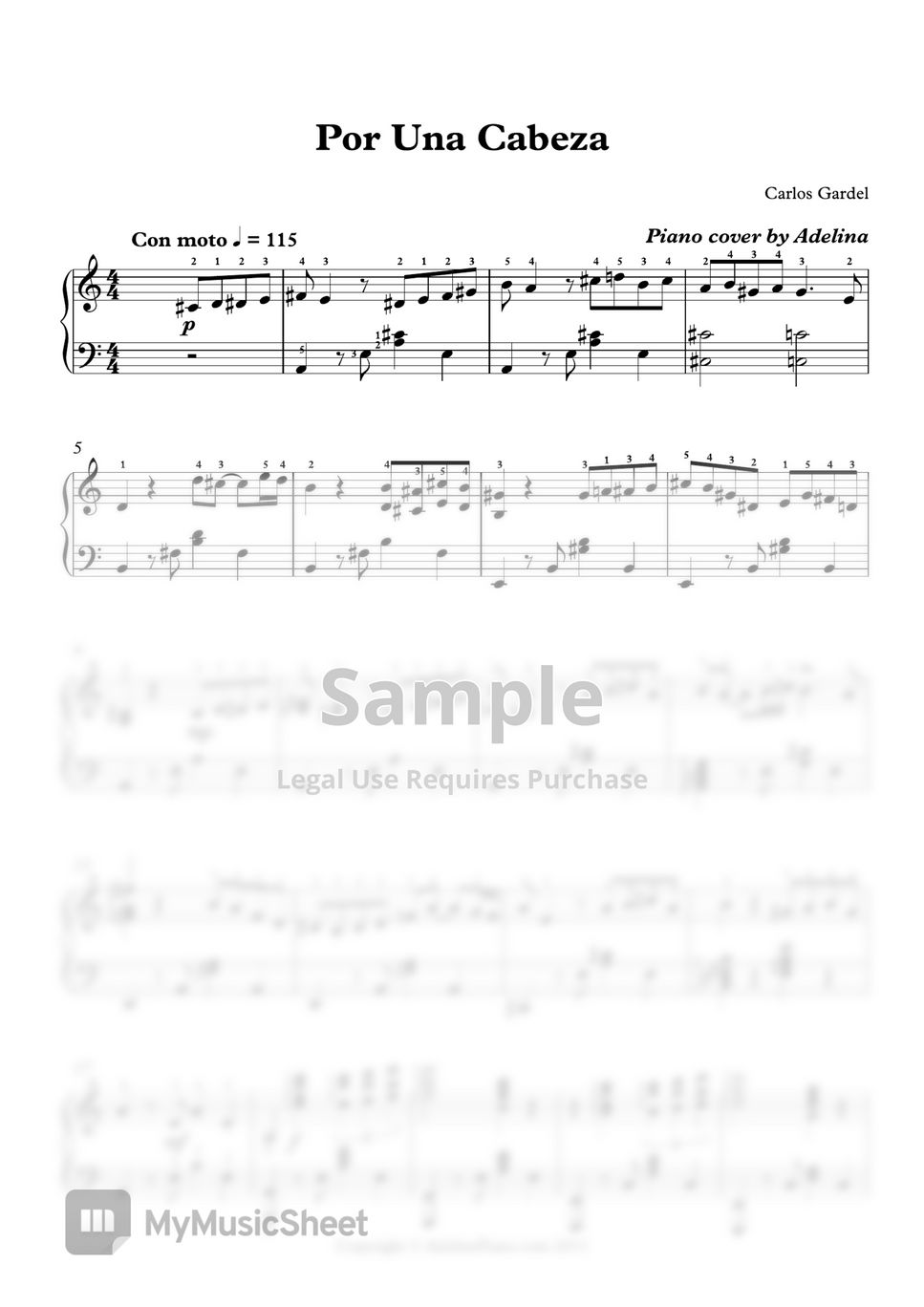 Carlos Gardel - Por Una Cabeza (Easy) 楽譜 by Adelina Piano