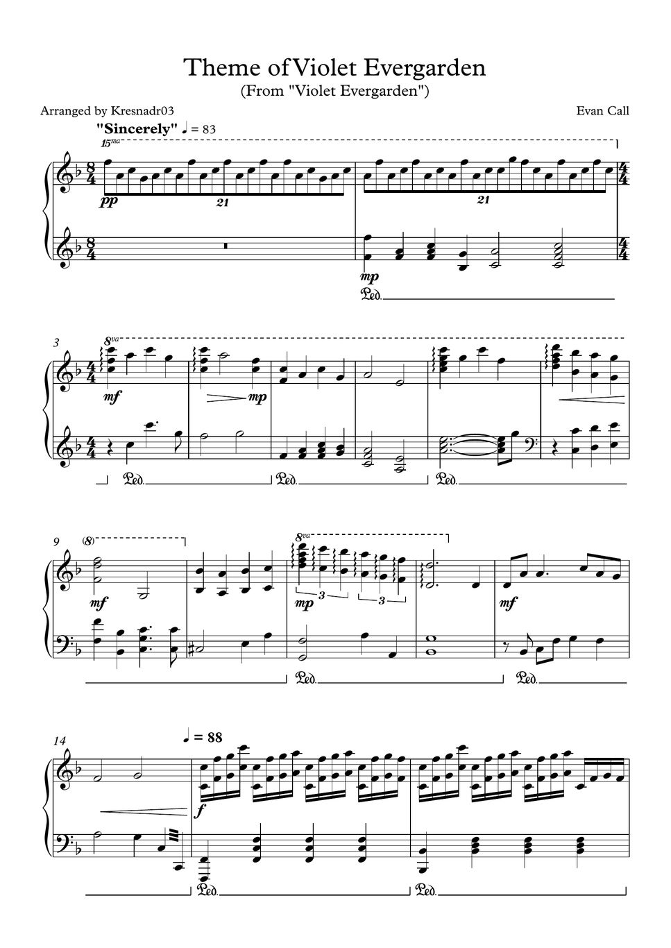 Violet Evergarden - Theme of Violet Evergarden Sheet by Kresnadr03