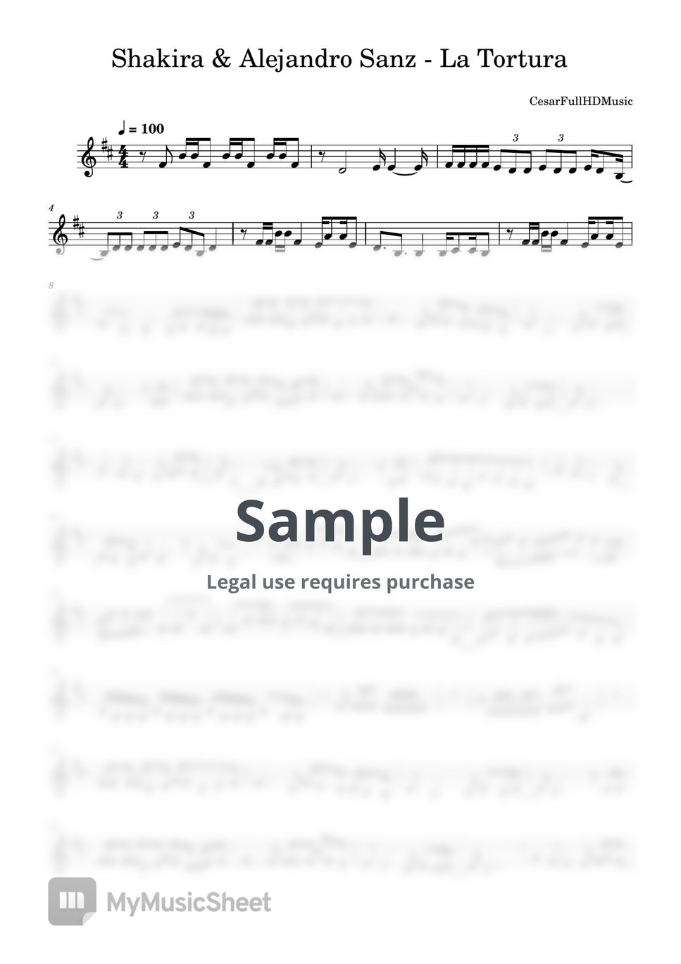 Shakira & Alejandro Sanz - La Tortura Sheets