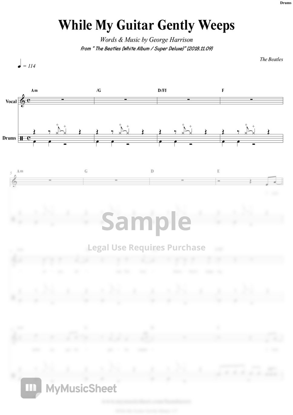 The Beatles - While My Guitar Gently Weeps | Drums 드럼 Sheet Music