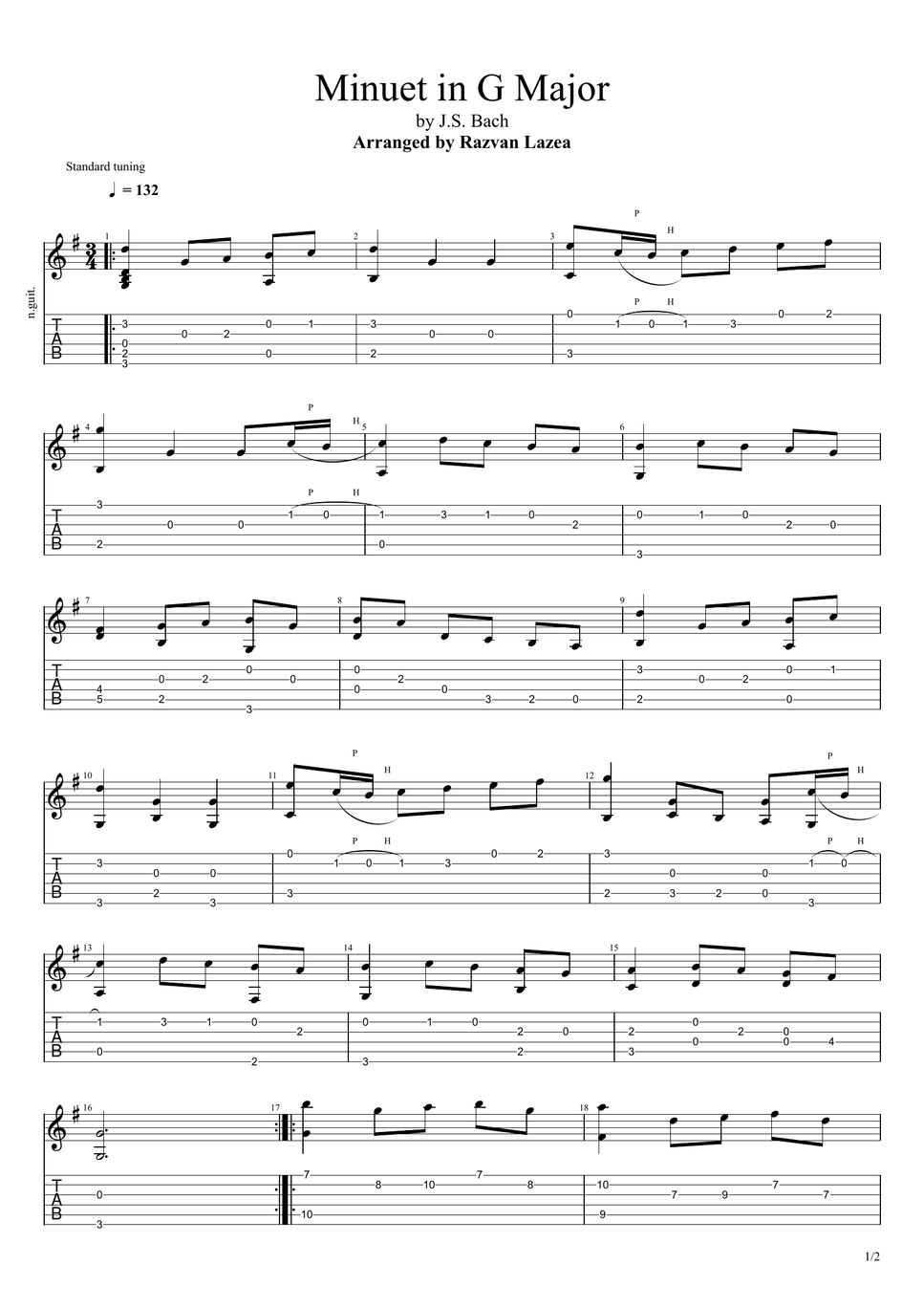 J.S. Bach - Minuet in G Major (Fingerstyle) Notenblatt