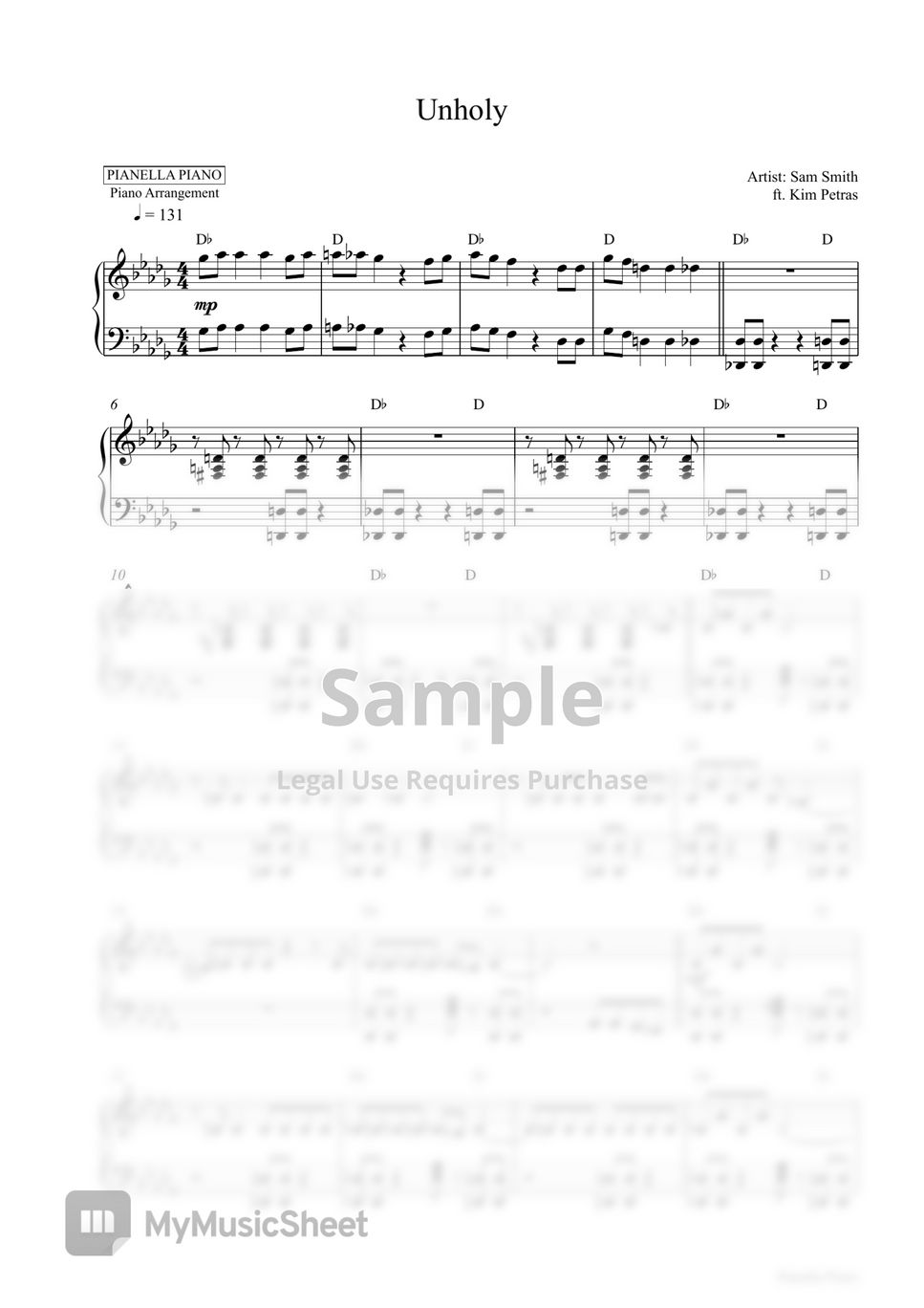 Sam Smith ft. Kim Petras - Unholy (Piano Sheet + Drum Backing Track ...