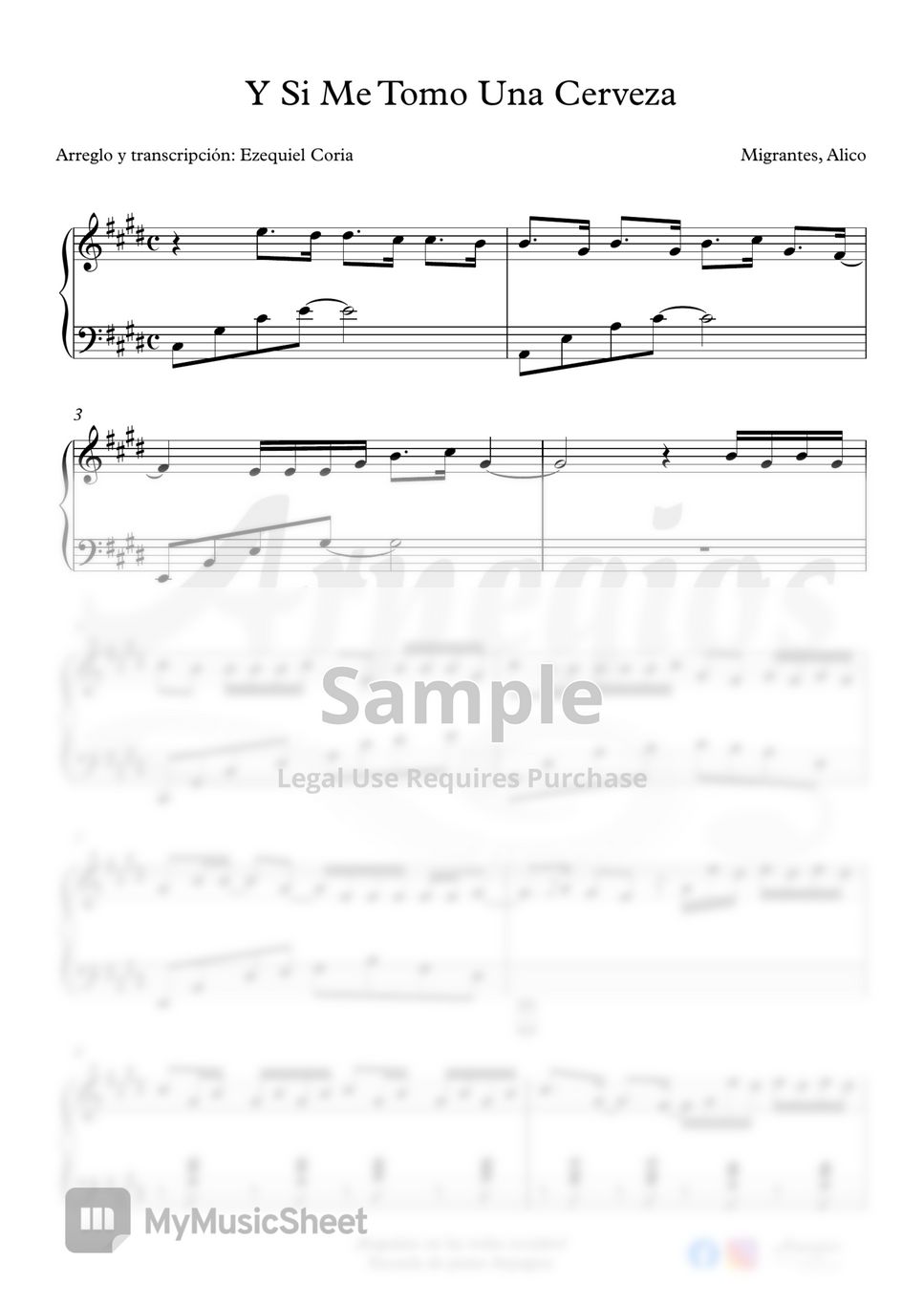 Migrantes - Y Si Me Tomo Una Cerveza Sheet Music by Ezequiel Coria