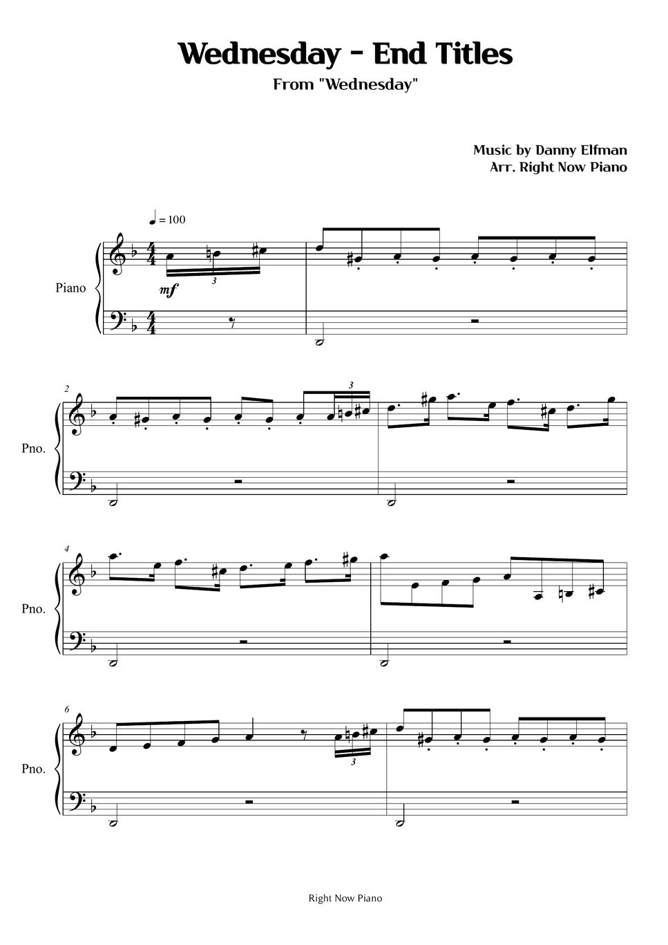Wednesday - Wednesday - End Titles Sheets by Right Now Piano