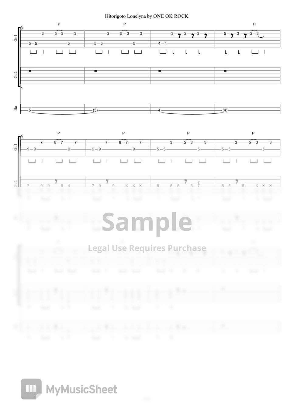 ONE OK ROCK - Hitorigoto Lonelyna (TAB Sheet Music) Sheets by guitar kuitar