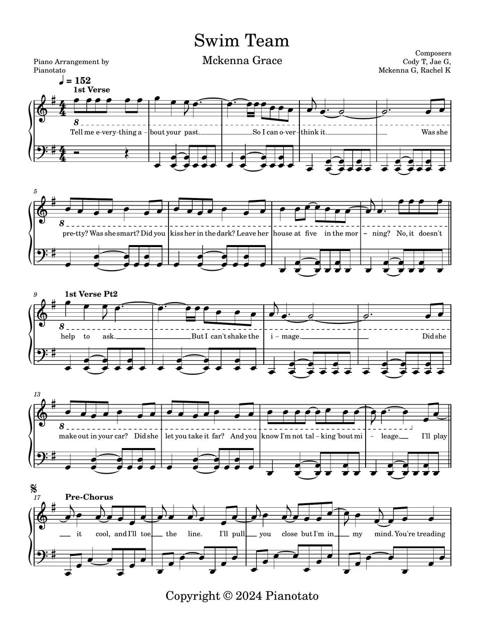 Mckenna Grace - Swim Team Sheets by Pianotato