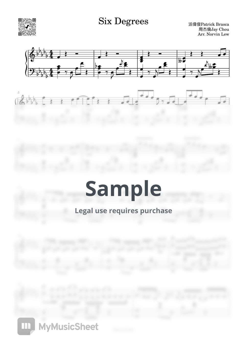 派偉俊Patrick Brasca & 周杰倫Jay Chou - SIx Degrees 악보 by Norvin Lew