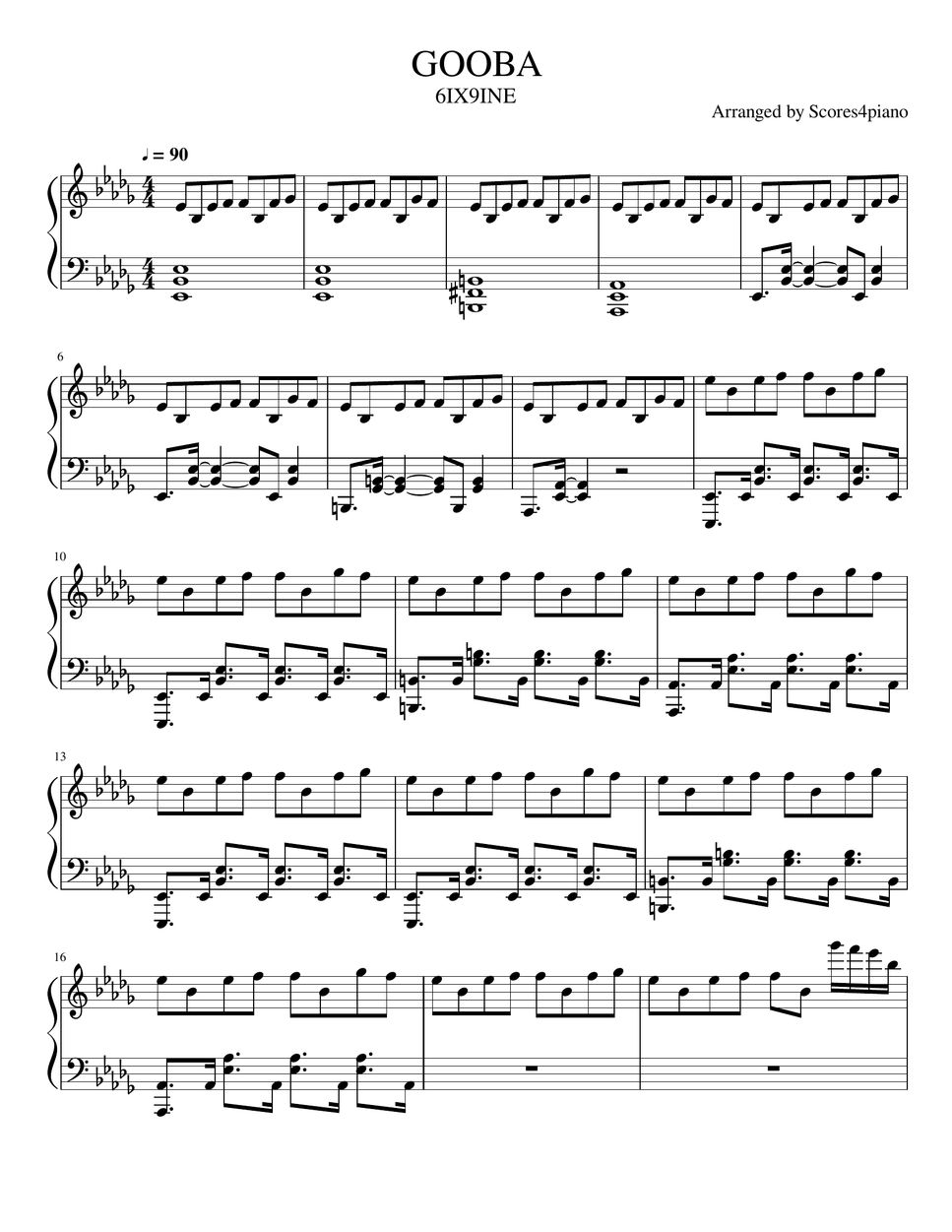 6IX9INE - GOOBA نوتة by Scores4piano