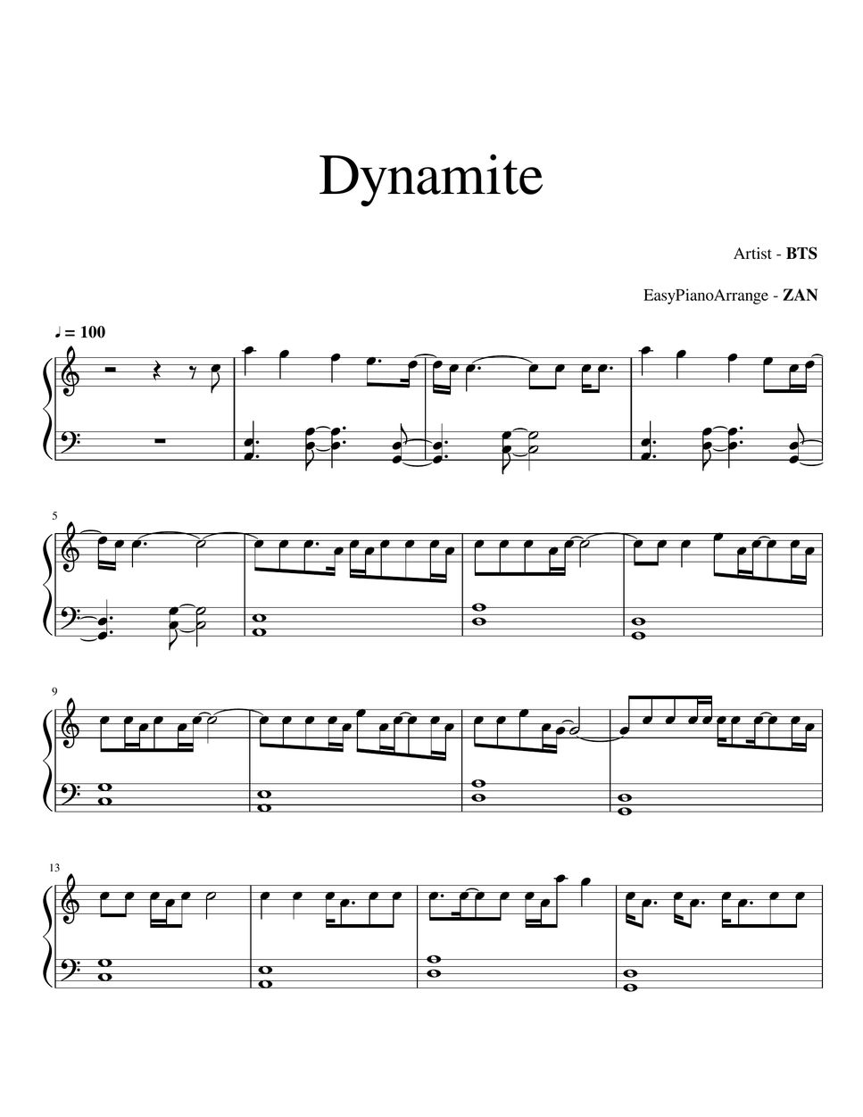 BTS (방탄소년단) - Dynamite | 2 Keys Sheets | Easy Piano Sheet by ZAN