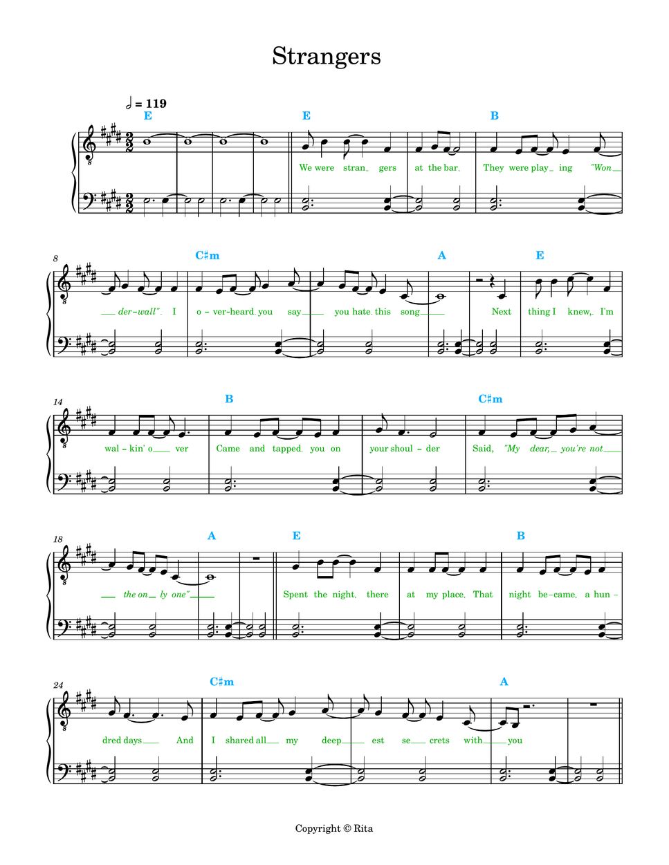 Lewis Capaldi - Strangers (Lyrics, chords) Sheets by Rita B