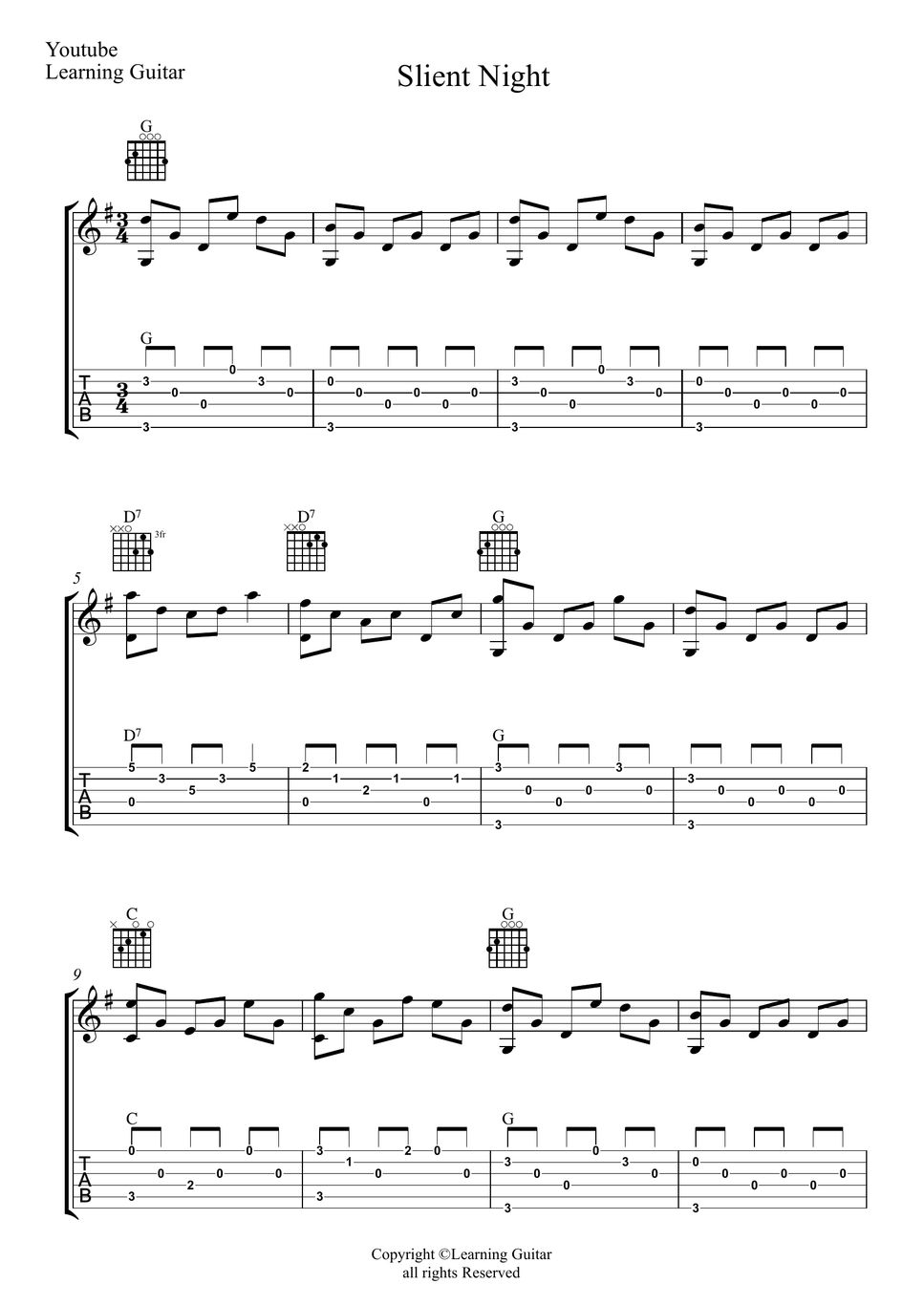 CAROL - Silent Night, Holy Night (Fingerstyle Guitar (TAB)) Tab ...