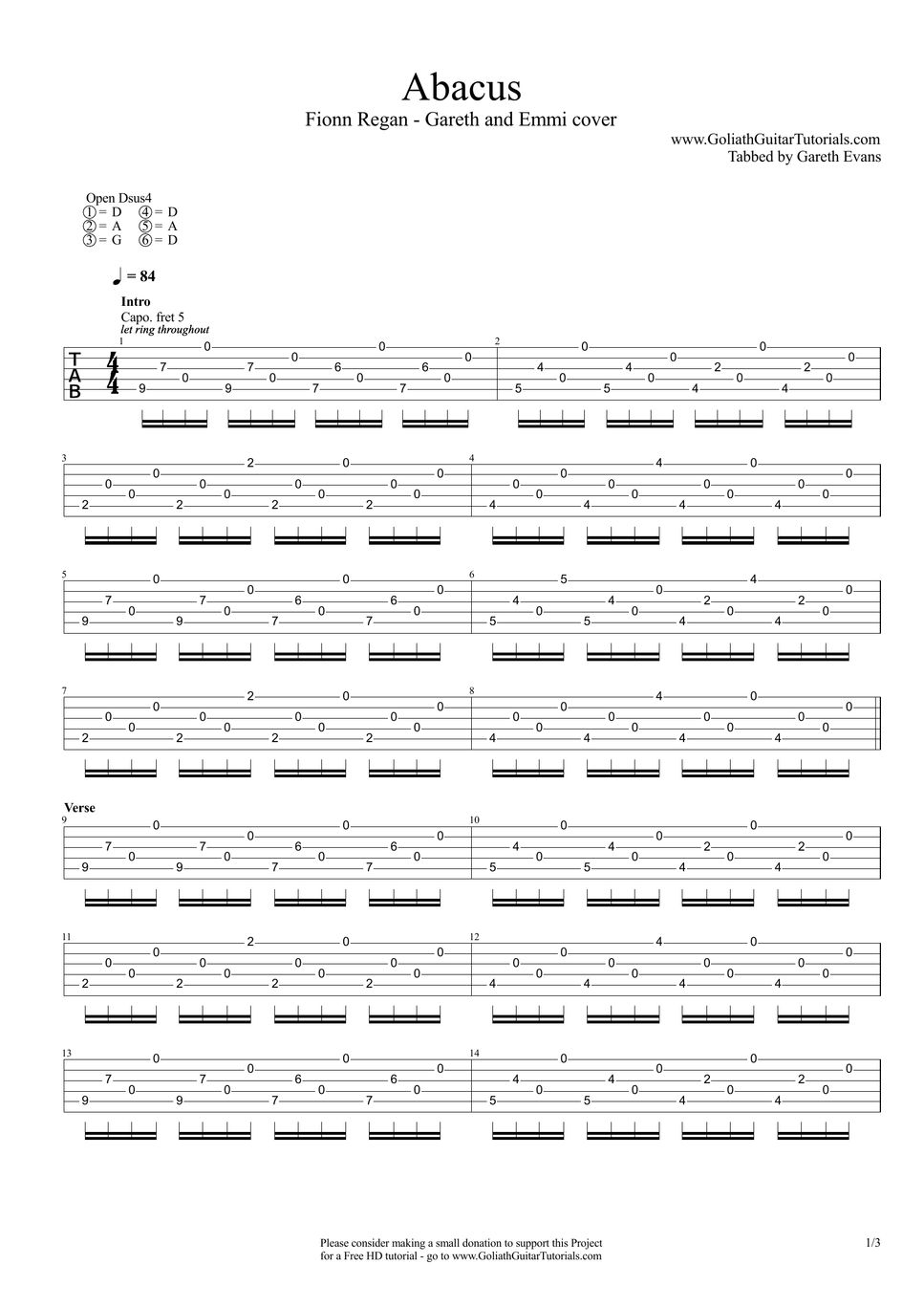 Fionn Regan - Abacus TAB by Goliath Guitar Tutorials