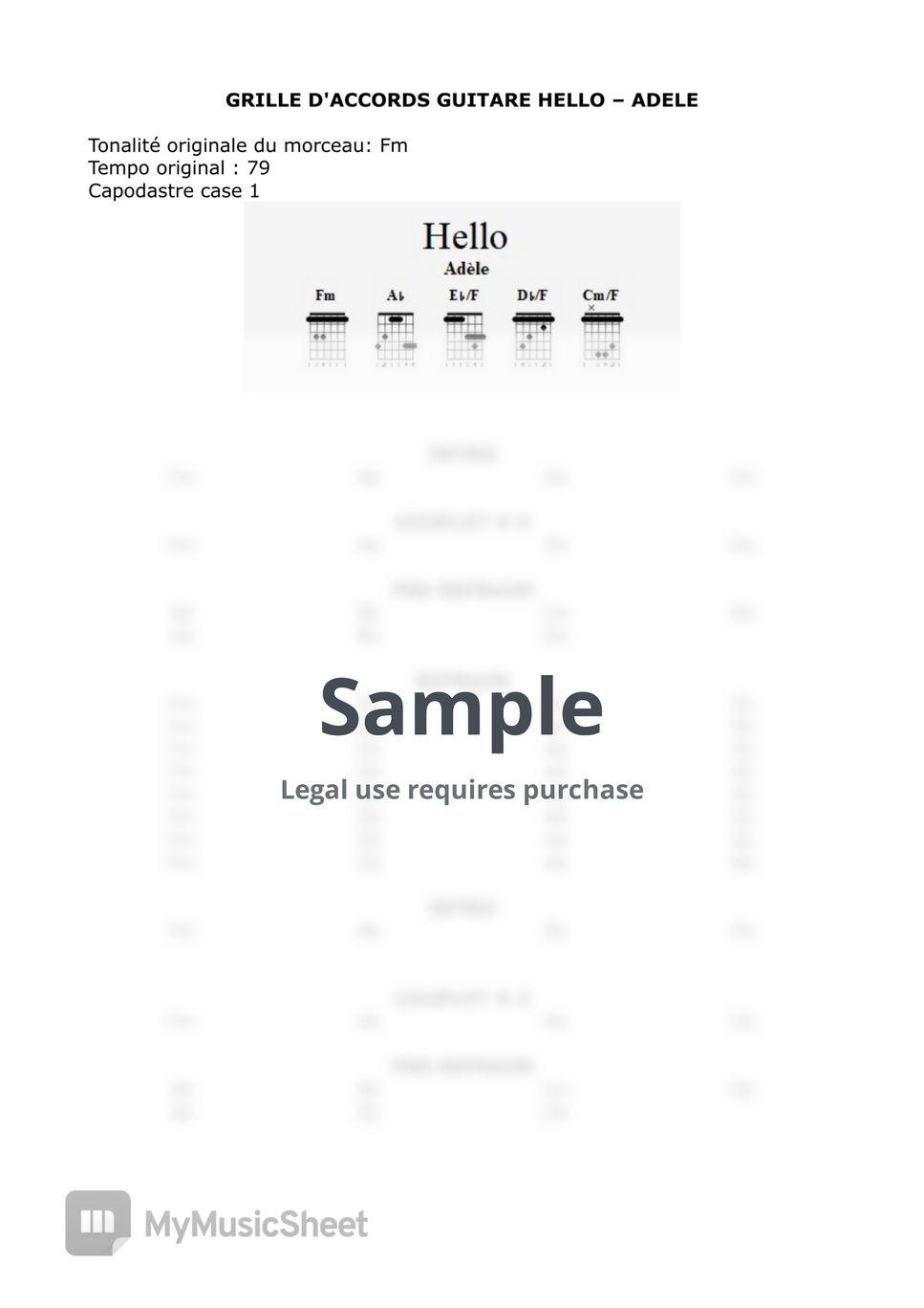 Adele - Hello Sheets by guitaretoday.com