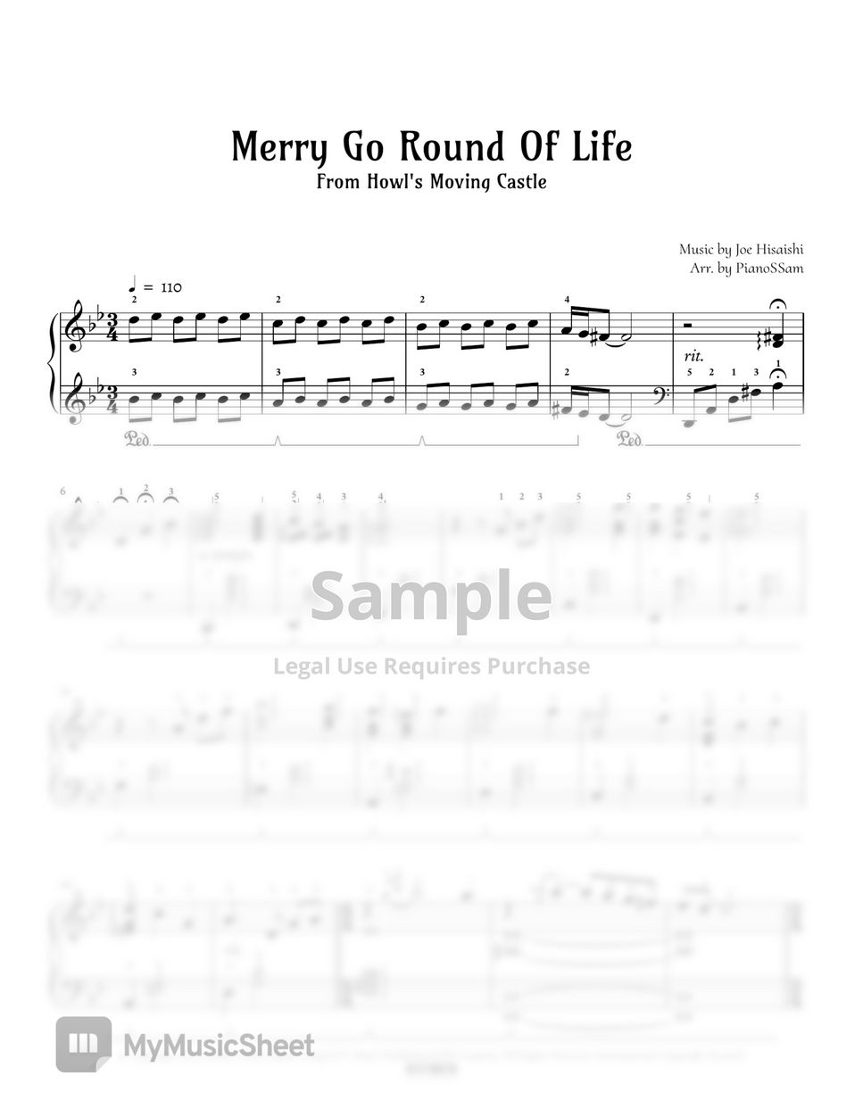 Joe Hisaishi [advanced] Merry Go Round Of Life 인생의 회전목마 Piano