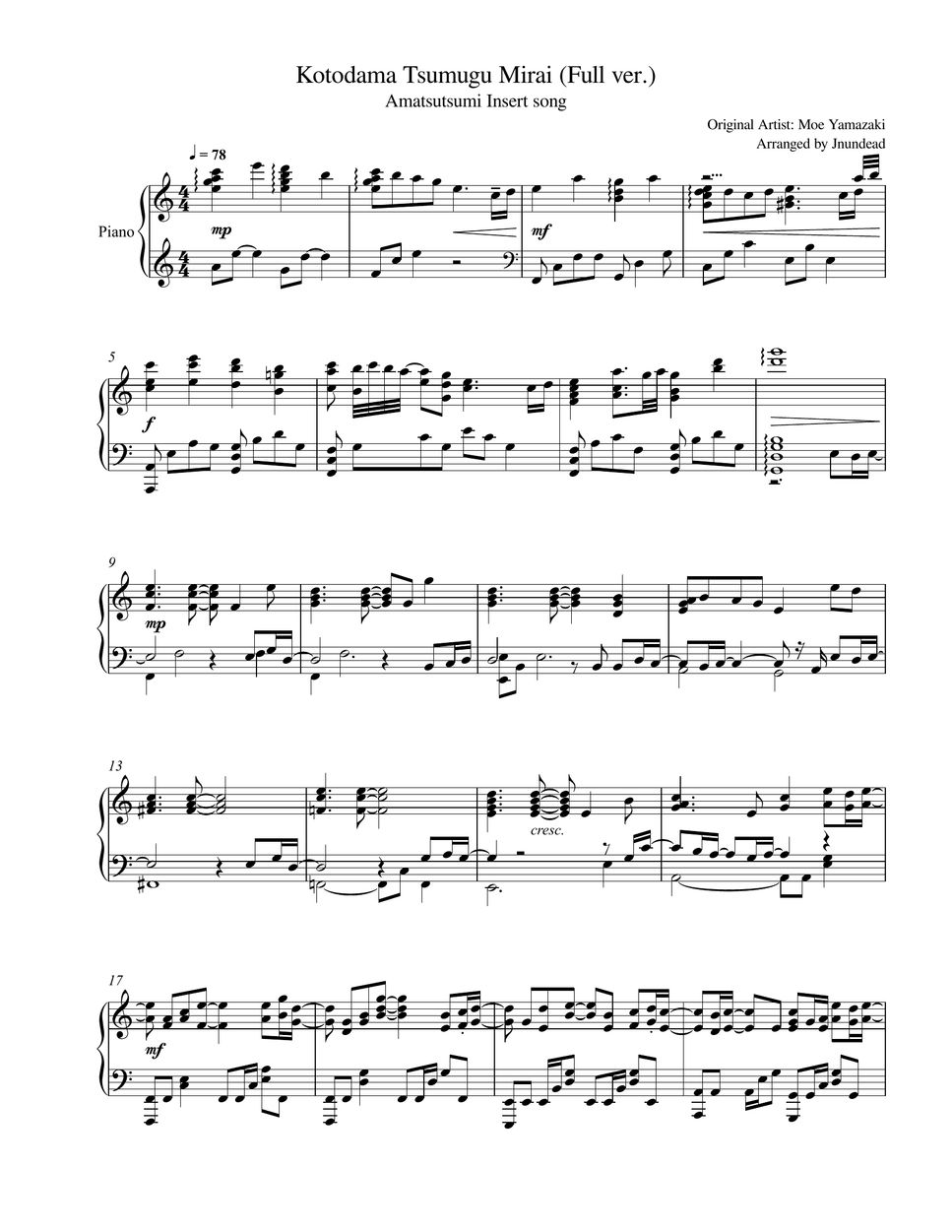 Moe Yamazaki - Kotodama Tsumugu Mirai (Full ver.) Piano Sheet PDF ...