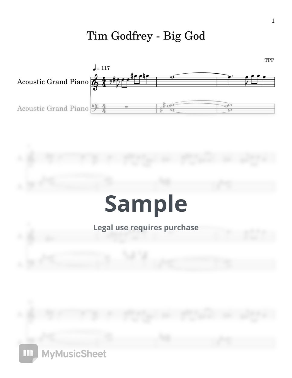 Tim Godfrey - Big God (PIANO SHEET) 악보 by TPP