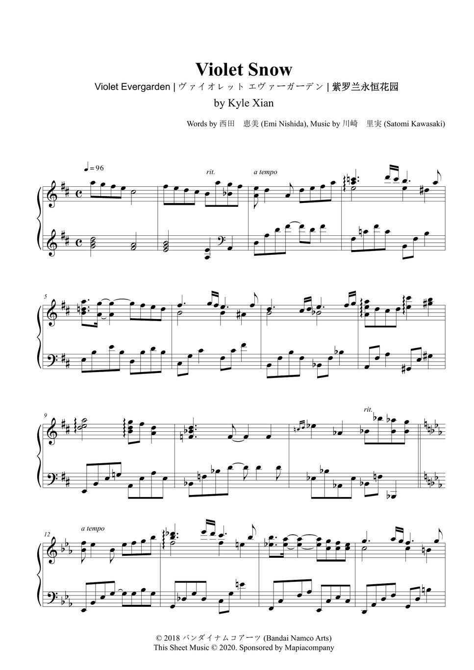 Satomi Kawasaki - Violet Snow - Violet Evergarden Sheet by Kyle Xian