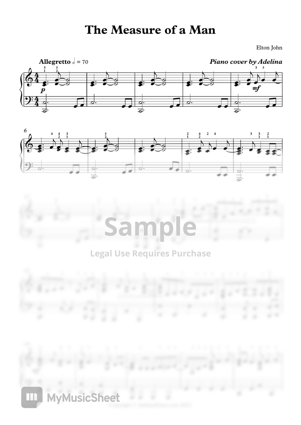 Elton John - The Measure of a Man Sheet Music by Adelina Piano