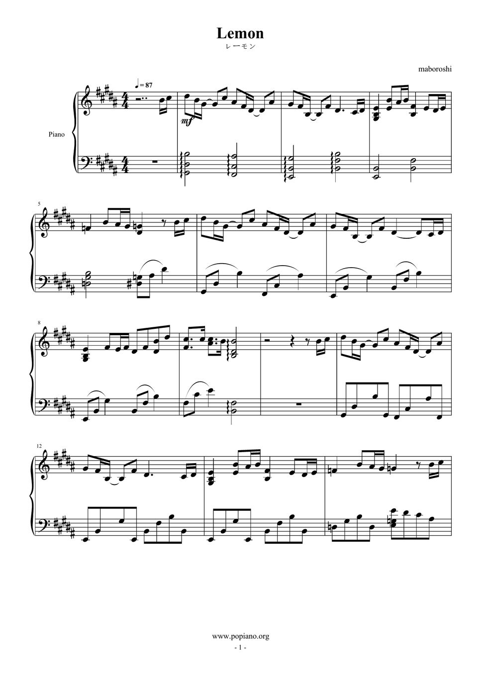 米津玄師 lemon ピアノ, lemon 피아no spartito – ZSCCP