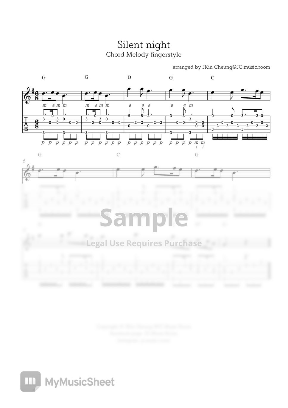 Christmas Song - Silent Night (fingerstyle) Tab + 1staff by JKin Cheung ...