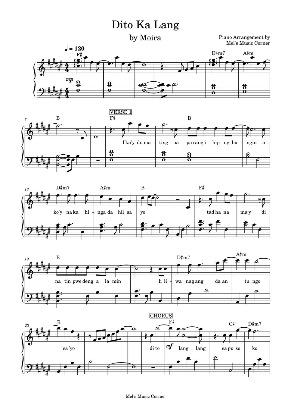 Moira dela Torre - Dito Ka Lang piano sheet music แผ่น by Mel's Music ...