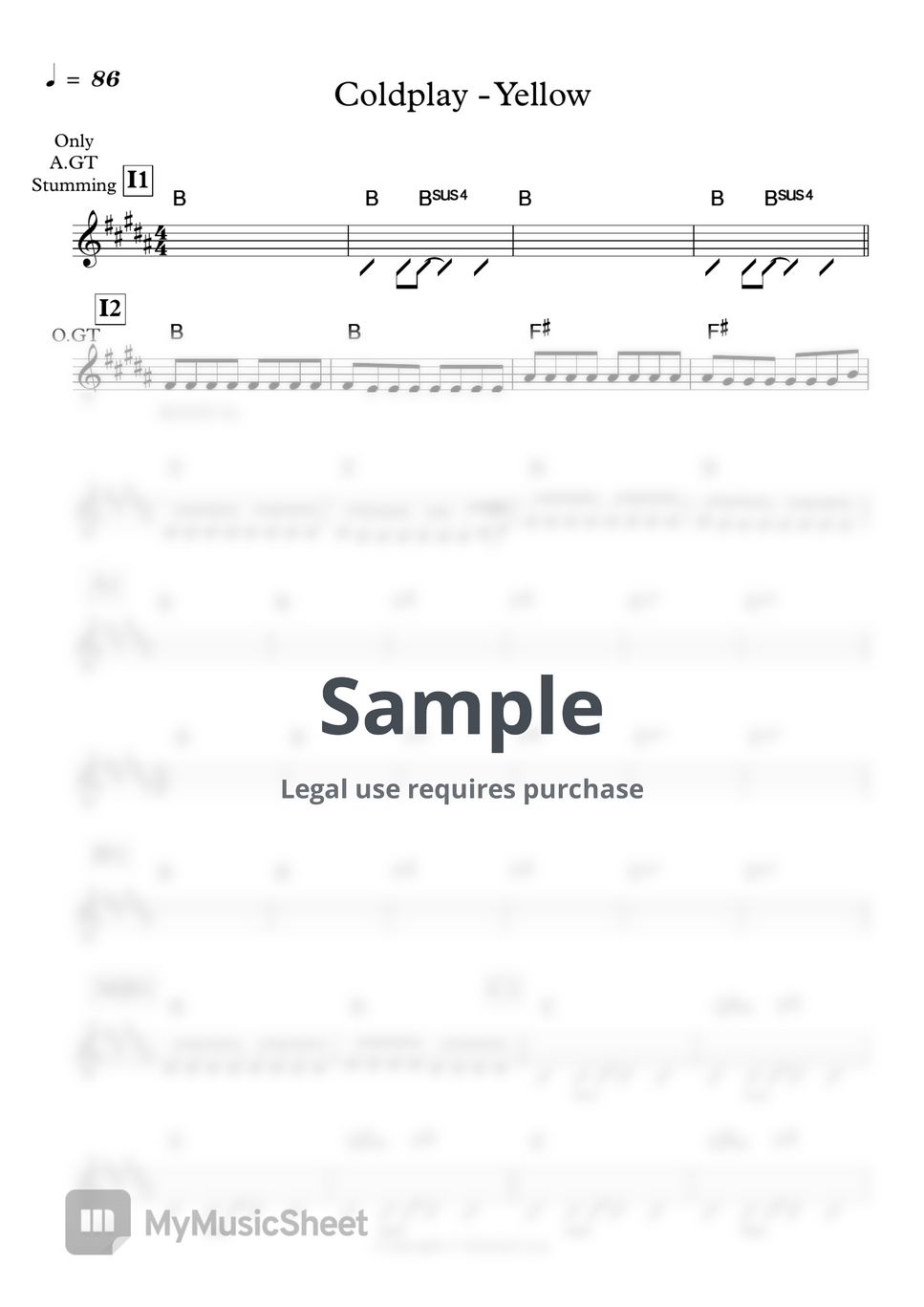 Coldplay - Yellow Tab + 단선 악보 by edward8561