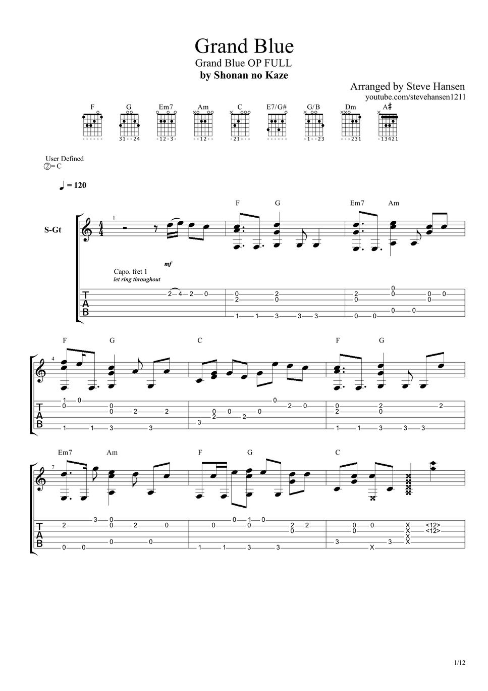 Shonan no Kaze - Grand Blue (From "Grand Blue") (Fingerstyle) Sheets by ...