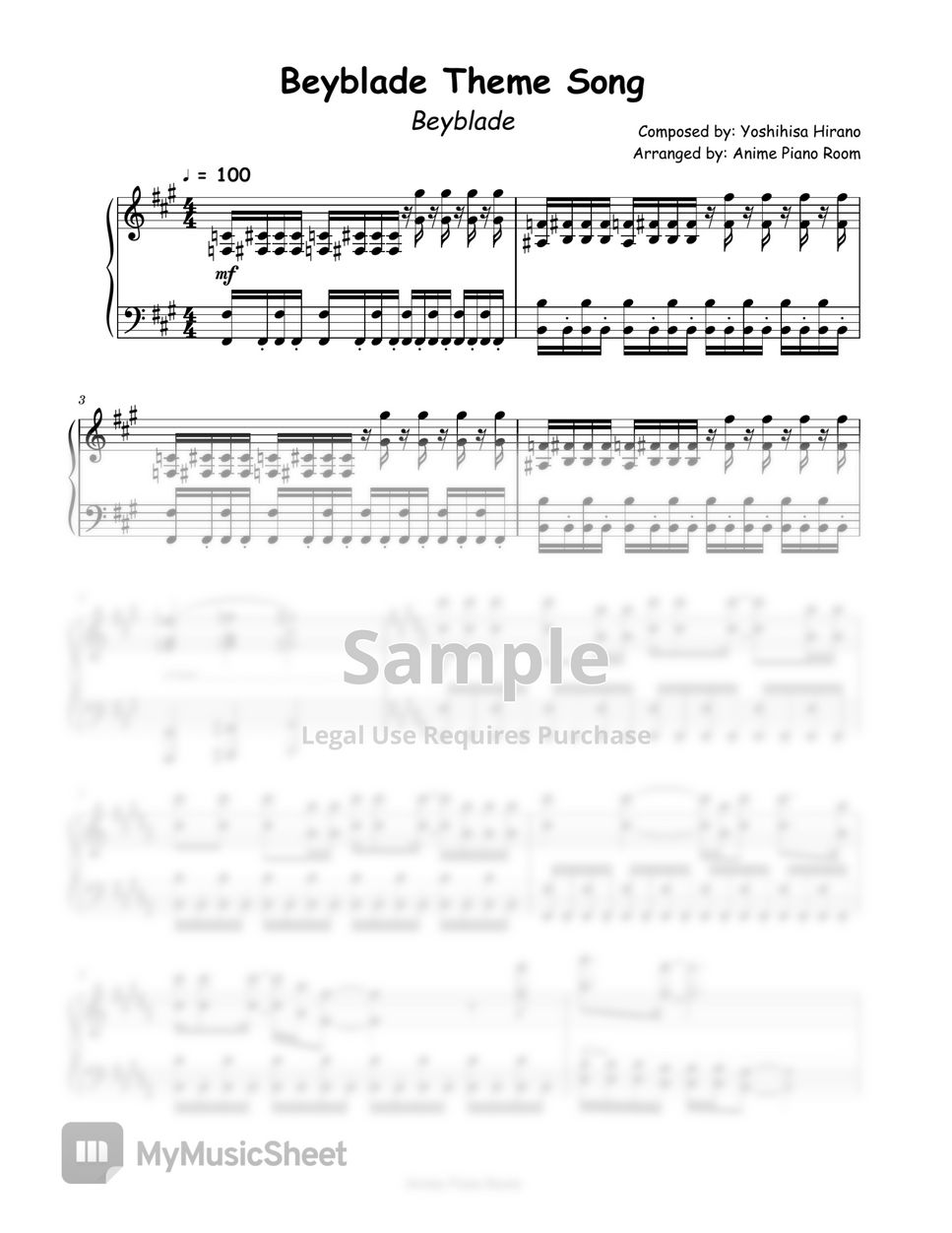 Yoshihisa Hirano - Beyblade Theme Song Sheet Music by Anime Piano Room