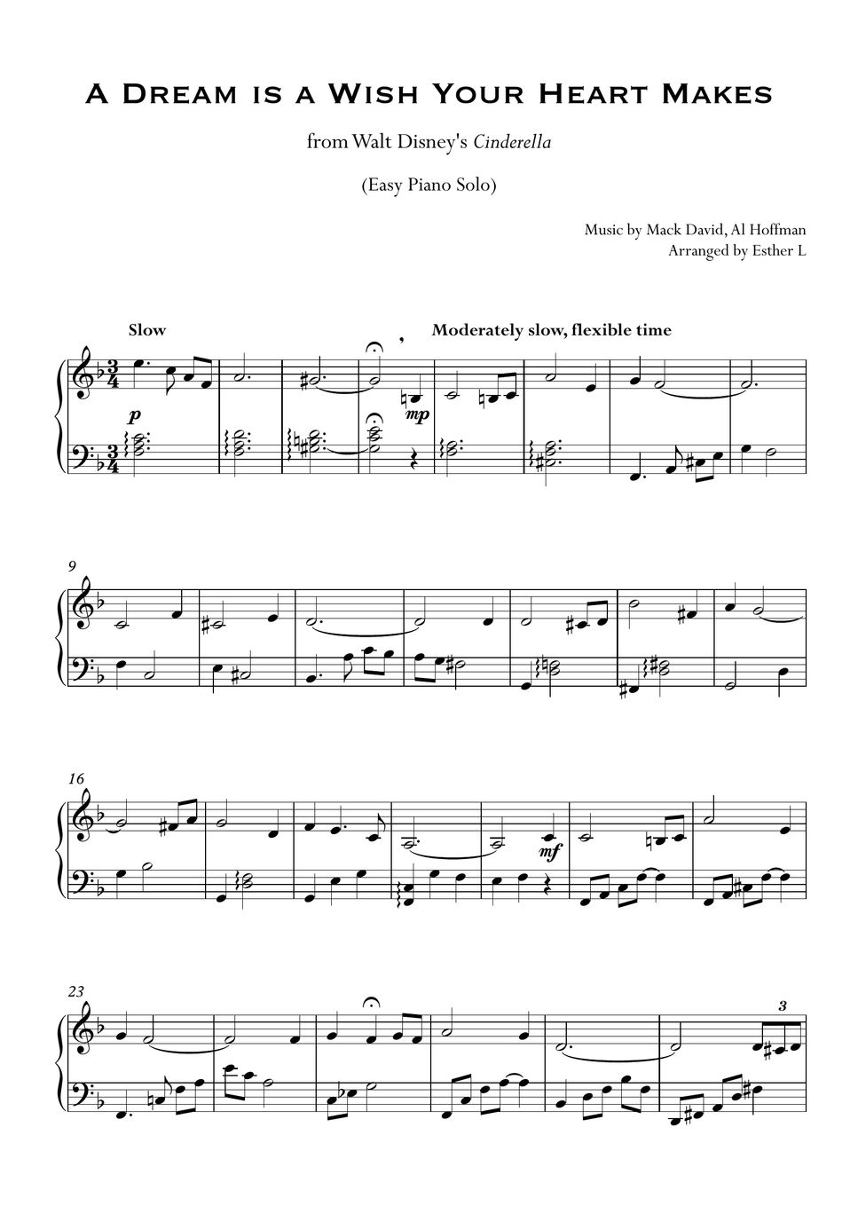 Mack David, Al Hoffman - A Dream is a Wish Your Heart Makes from [Cinderella, Walt Disney] (Easy ...