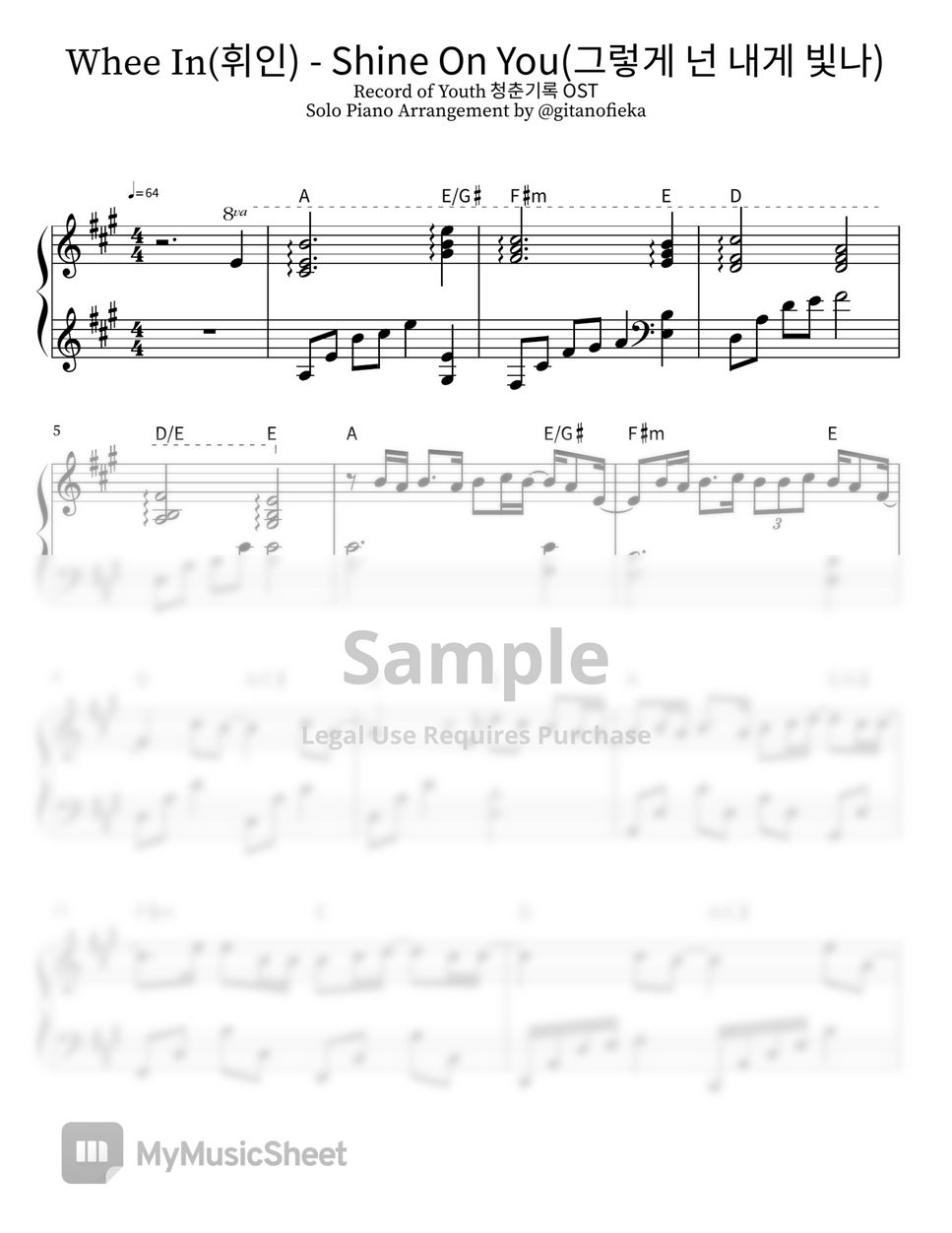 Whee In(휘인) - Shine On You(그렇게 넌 내게 빛나) - Record of Youth 청춘기록 OST 曲谱 ...