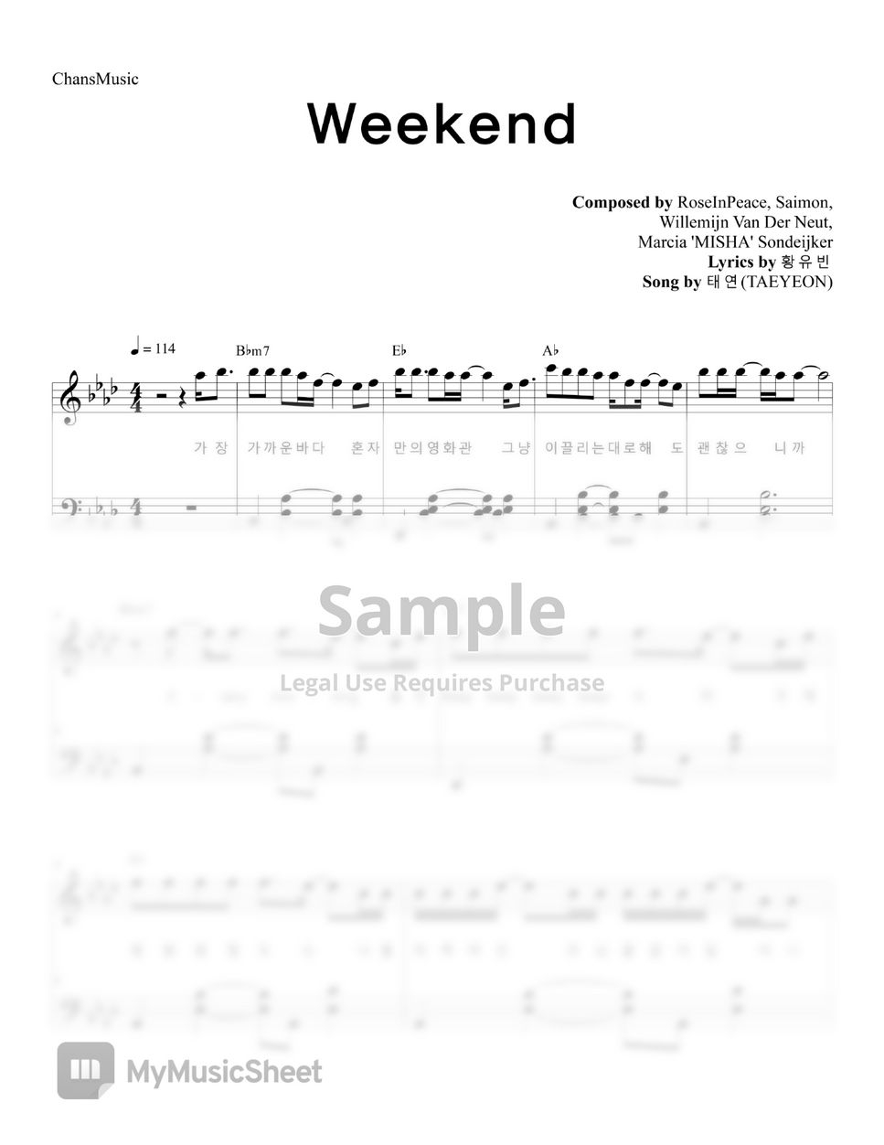 TAEYEON (태연) - Weekend (가사 포함) Sheets by ChansMusic