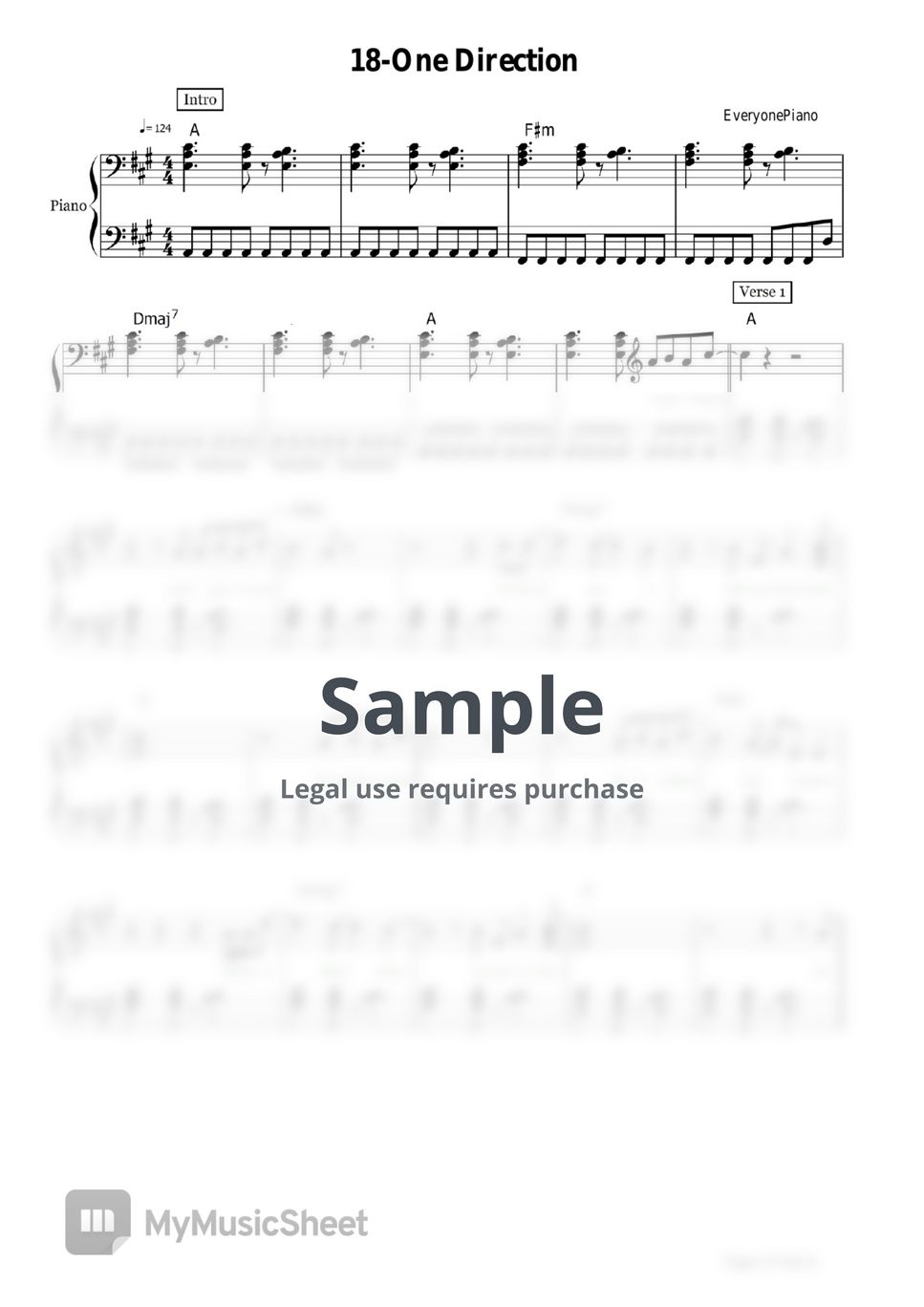 One Direction - 〈18〉 (One Direction) Sheet Music by dogemusic