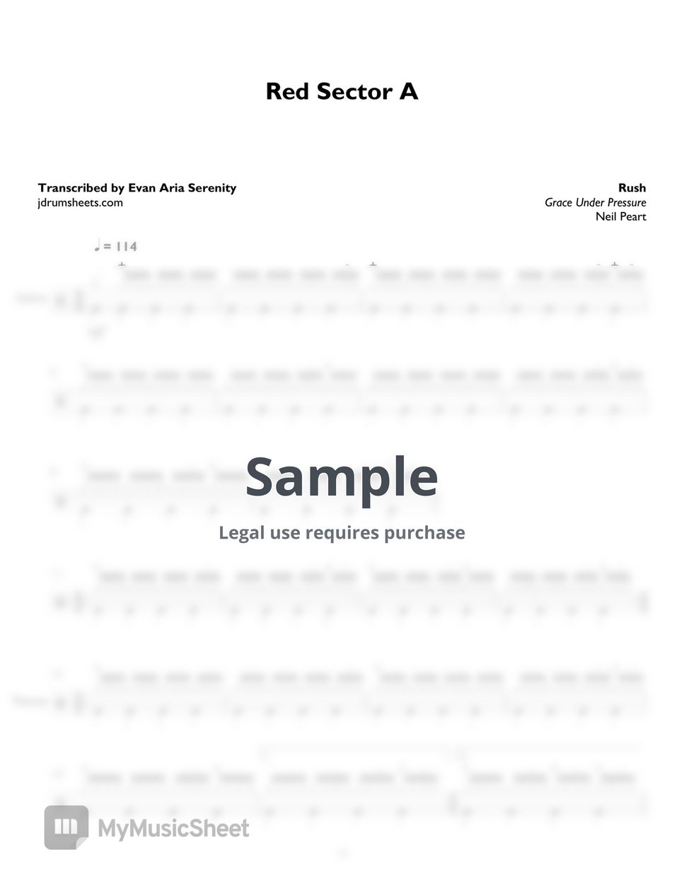 Rush - Red Sector A Sheets by Jaslow Drum Sheets