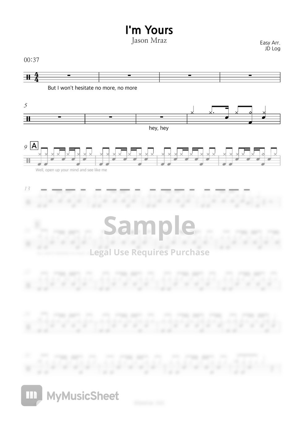Jason Mraz - I'm Yours (Easy Arr.) Hoja by DrumCore